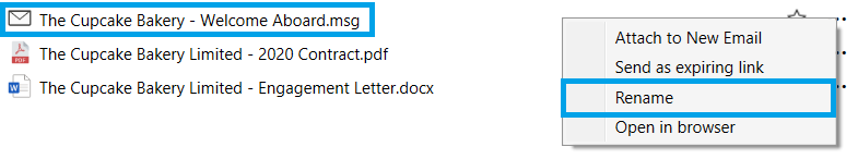 Renaming files and emails in Outlook
